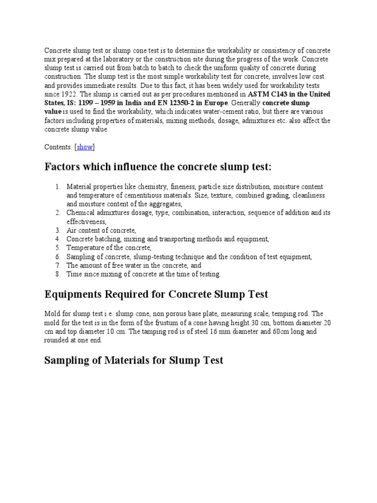 Concrete Slump Test or Slump Cone Test | PDF | Concrete | Building ...