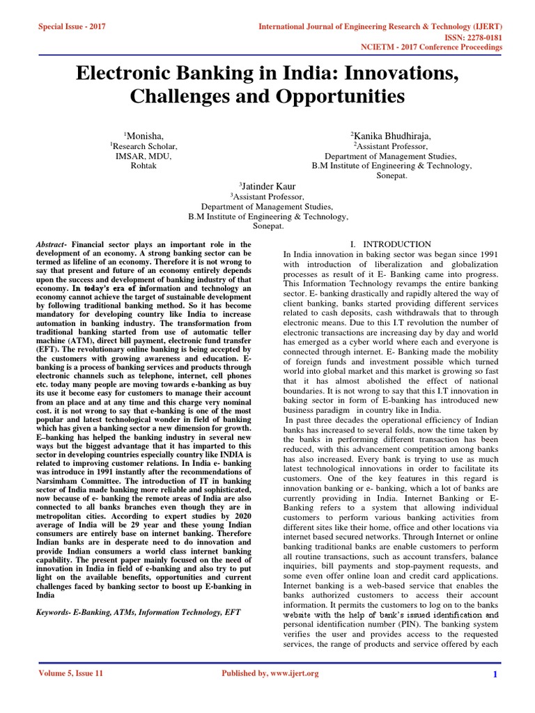 Electronic Banking in India Innovations Challenges and Opportunities ...