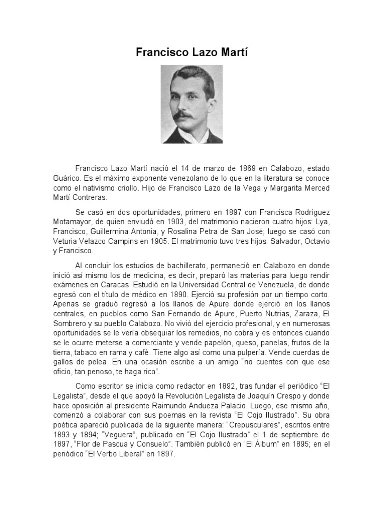 Biografía de Francisco Lazo Martí | PDF | Venezuela | Poesía