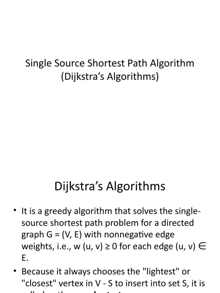 Single Source Shortest Path Algorithm (Dijkstra's Algorithms) | PDF