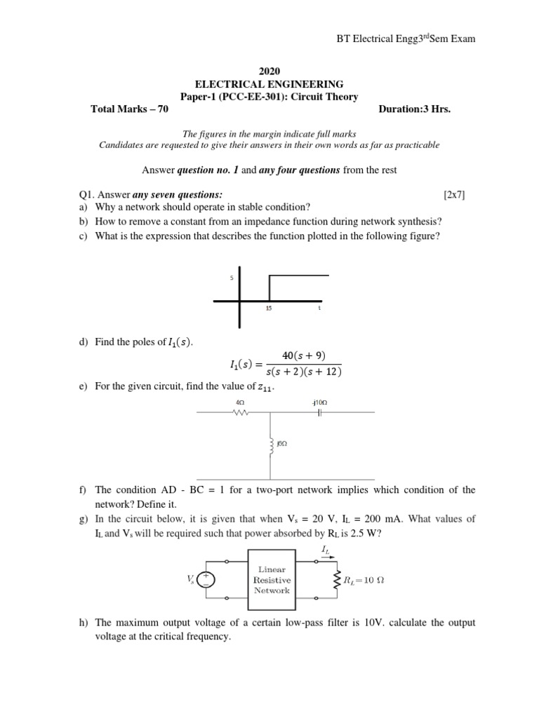 2020 Electrical Engineering Paper-1 (PCC-EE-301) : Circuit Theory Total ...