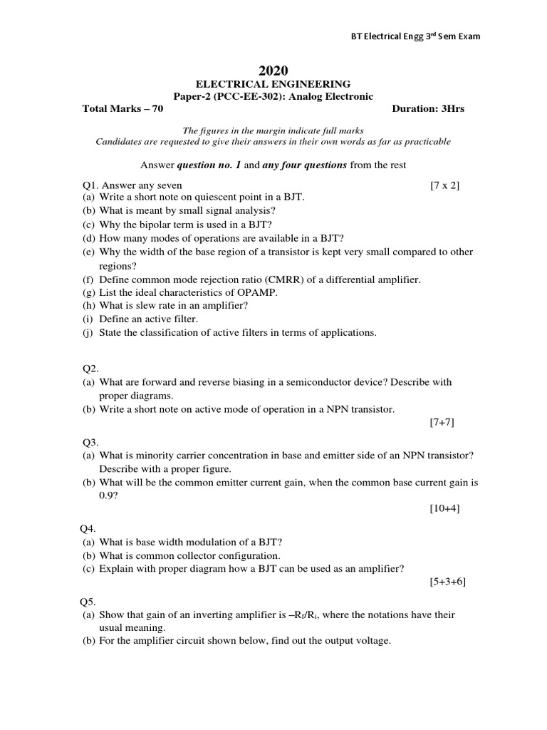Electrical Engineering Paper-2 (PCC-EE-302) : Analog Electronic Total ...
