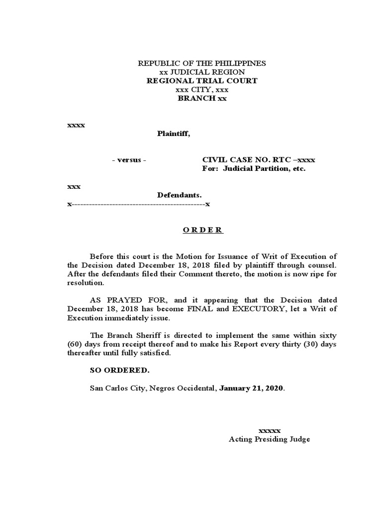 Order - Writ of Execution | PDF