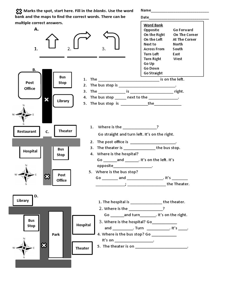 Marks The Spot, Start Here. Fill in The Blanks. Use The Word Bank and ...