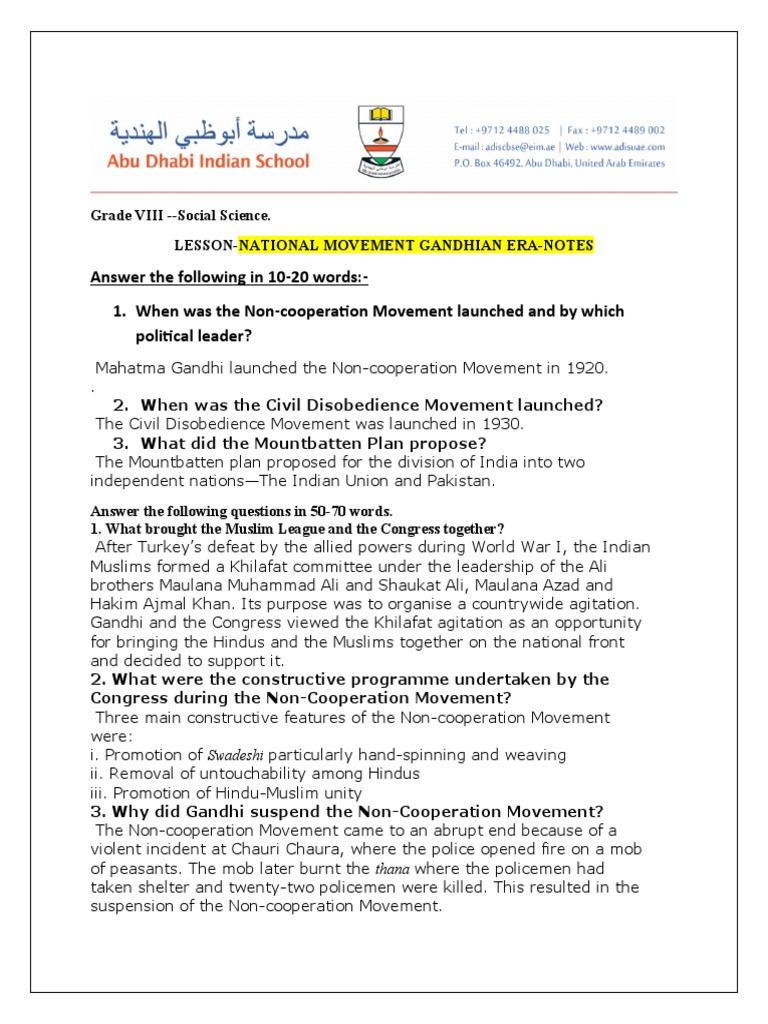 Gandhian Era Social Science Lesson on National Movement | PDF | Mahatma ...