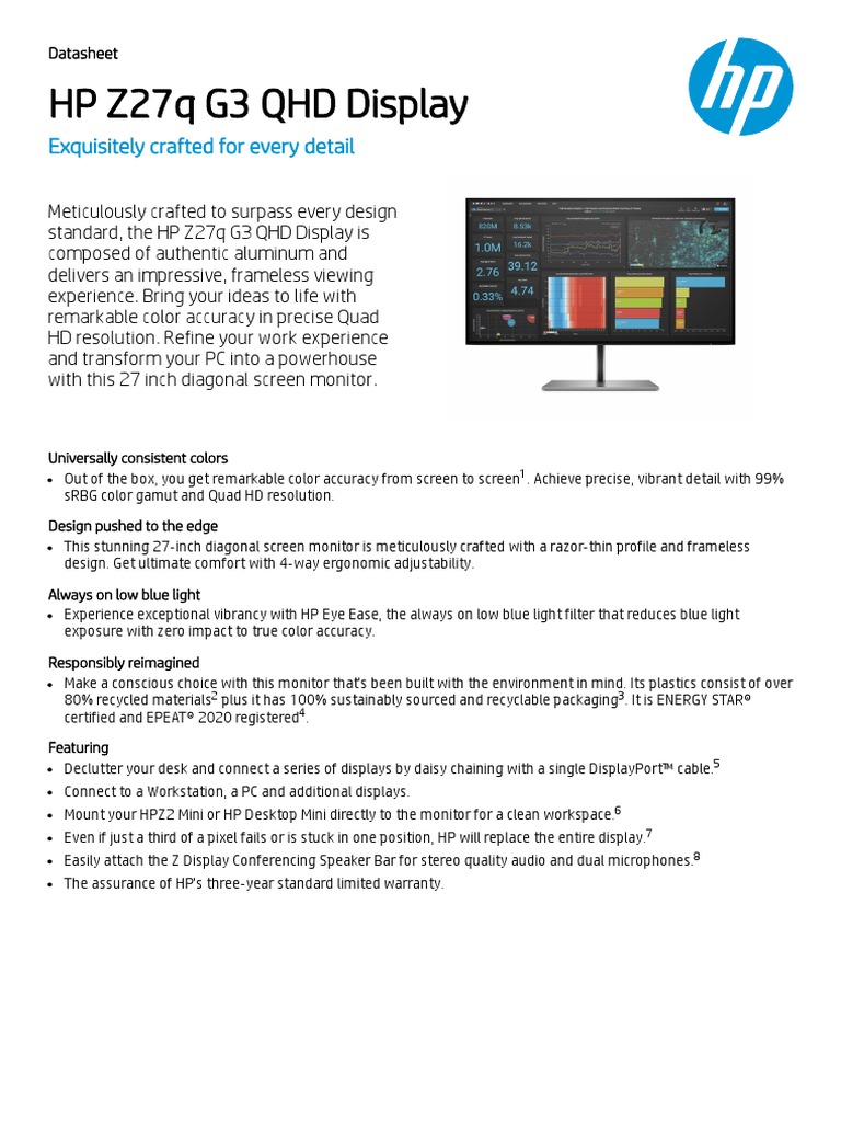 HP Z27q G3 QHD Display: Exquisitely Crafted For Every Detail | PDF ...