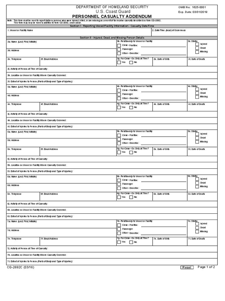 Coast Guard Casualty Report Form | PDF | Occupational Safety And Health ...