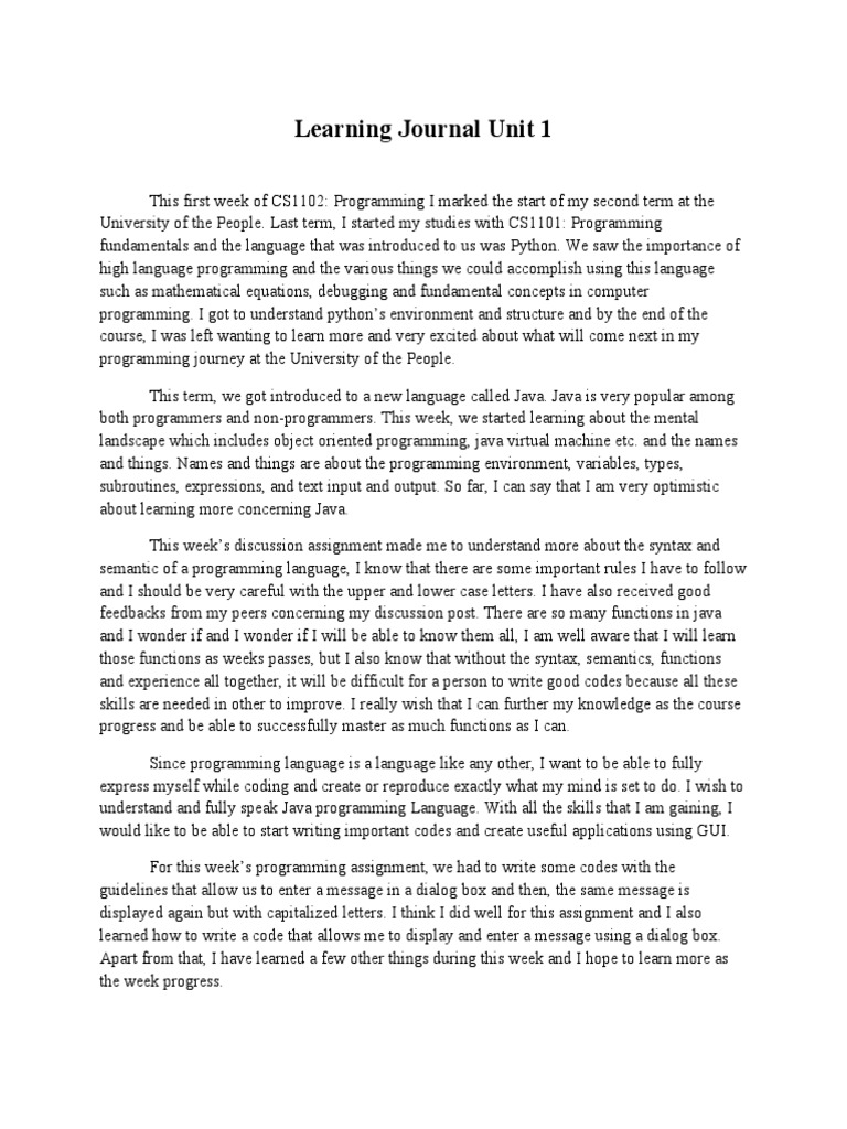 Learning Journal Unit 1 | PDF | Subroutine | Computer Programming