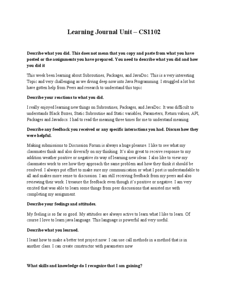 Learning Journal Unit | Download Free PDF | Subroutine | Human Nature