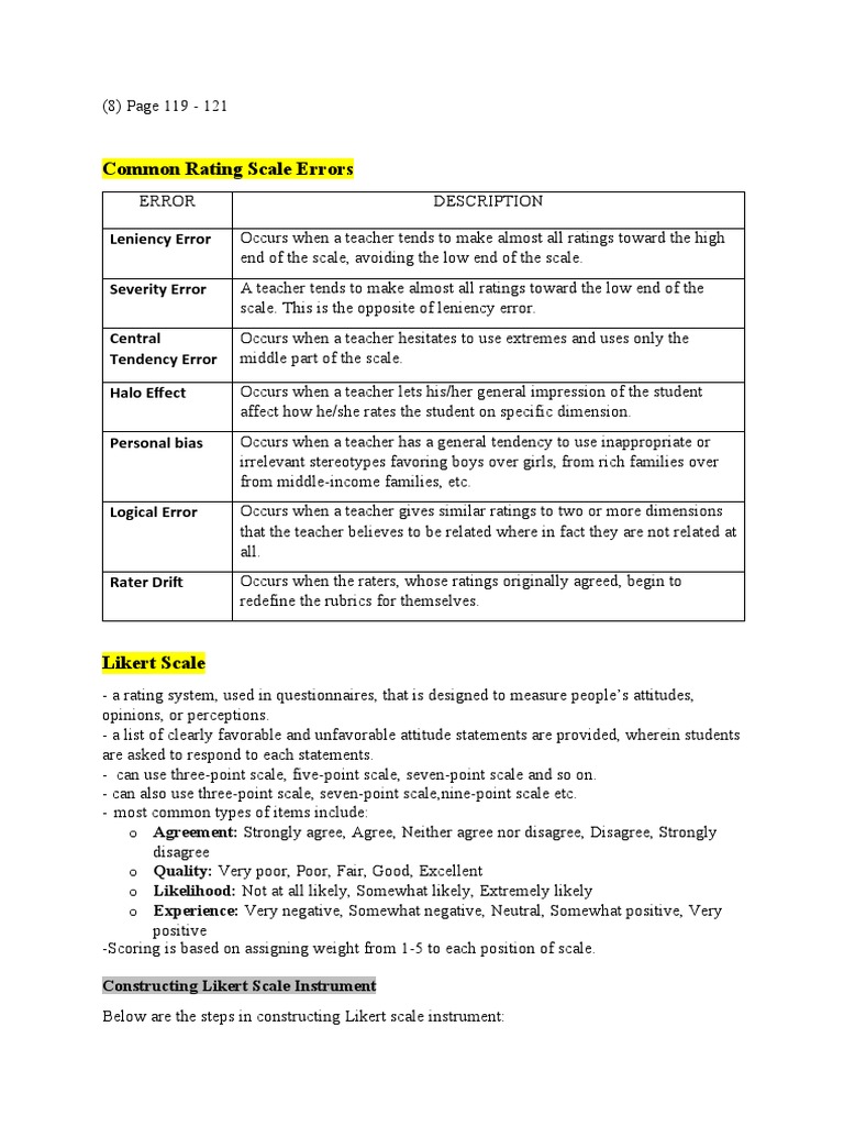 Common Rating Scale Errors: Leniency Error | PDF | Likert Scale ...
