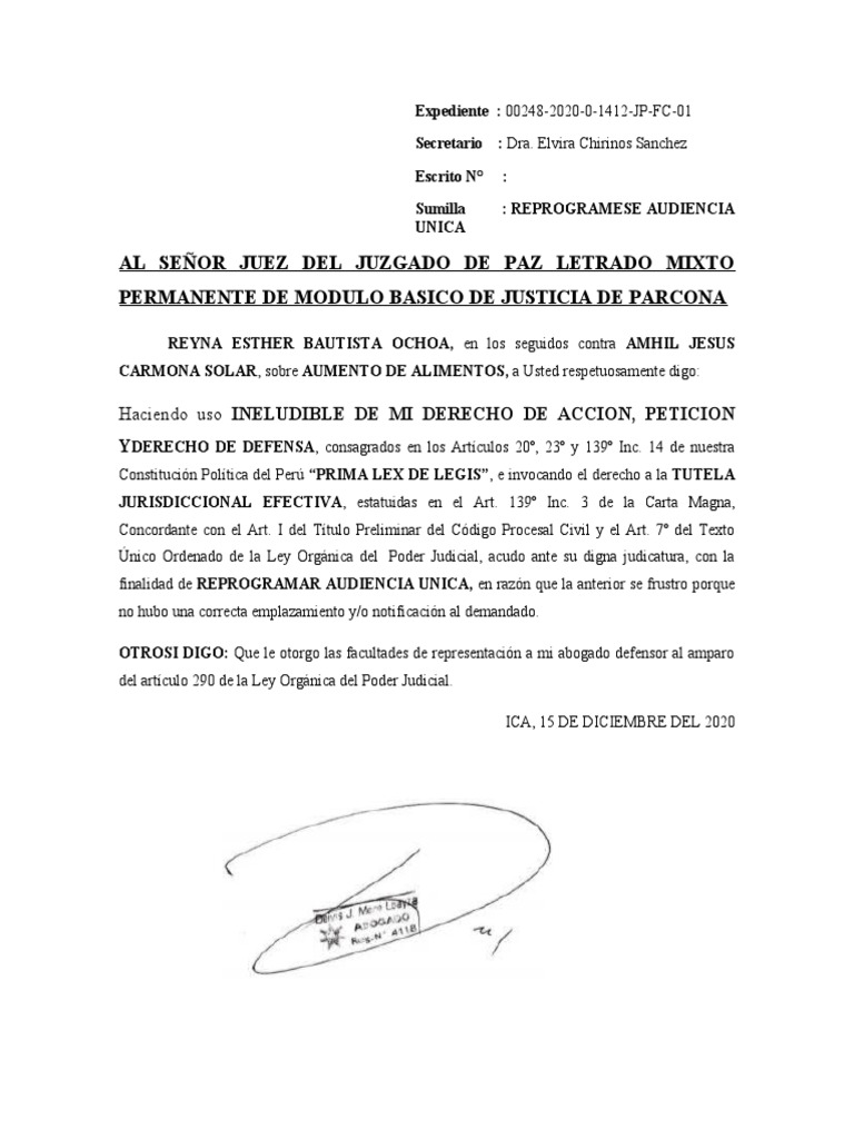 Reprogramar Audiencia Unica de Reyna Esther | PDF | Derecho