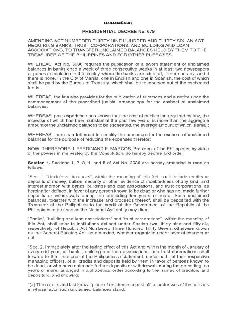 Streamlining the Procedure for Escheating Unclaimed Bank Balances to ...