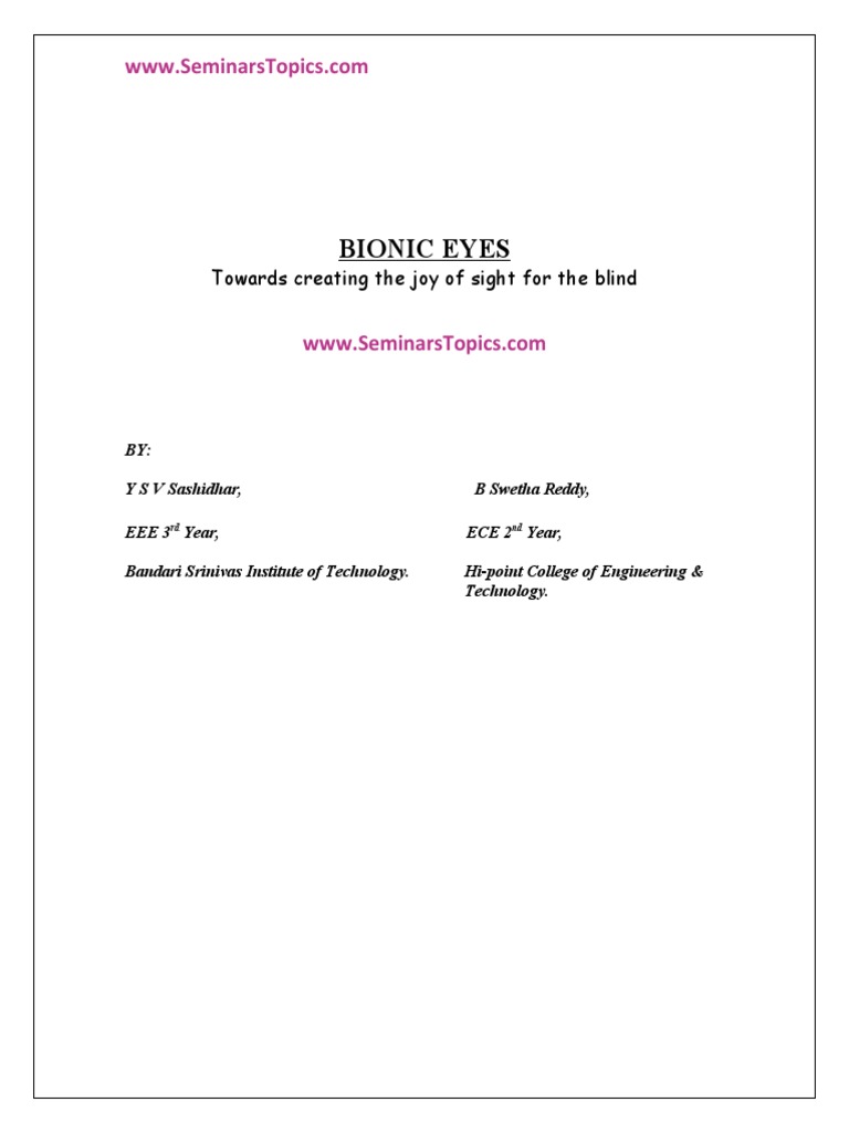 Bionic Eyes: Towards Creating The Joy of Sight For The Blind | PDF | Visual Perception | Eye