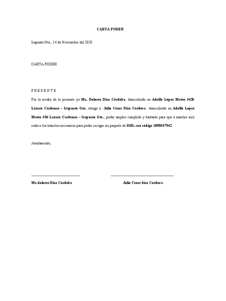 Carta Poder para Recoger Paquete DHL | PDF | Derecho