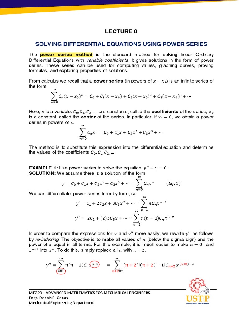 Power Series Solutions for ODEs | PDF | Power Series | Ordinary ...