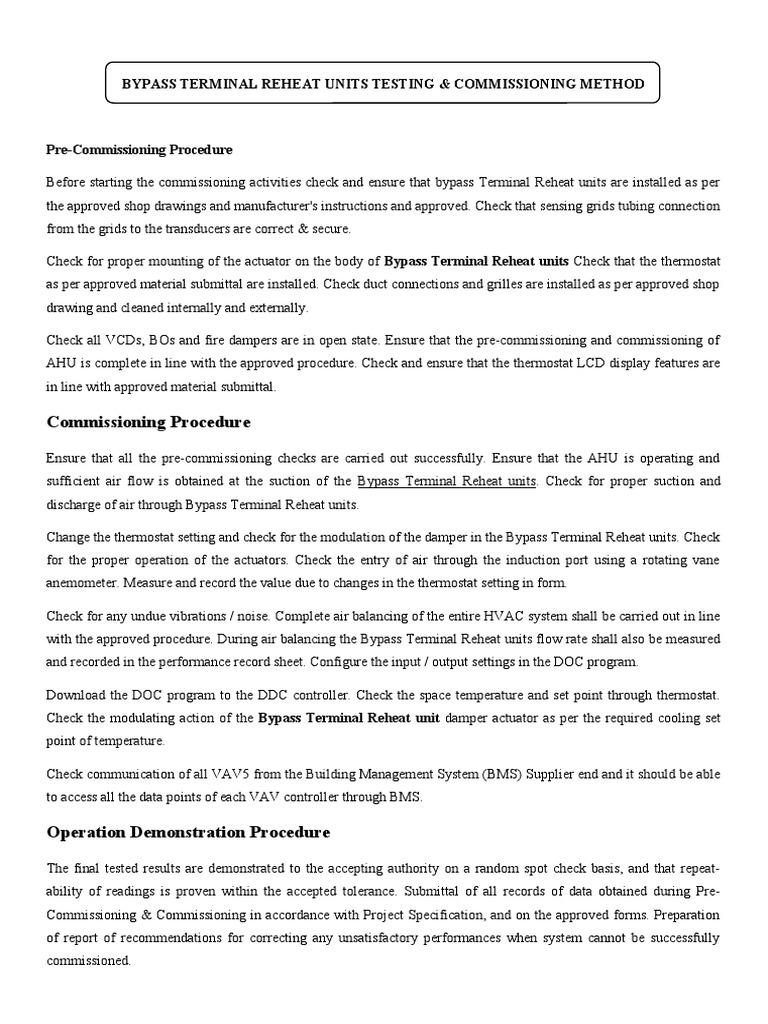 Bypass Terminal Reheat Commissioning Guide | PDF | Thermostat | Duct (Flow)