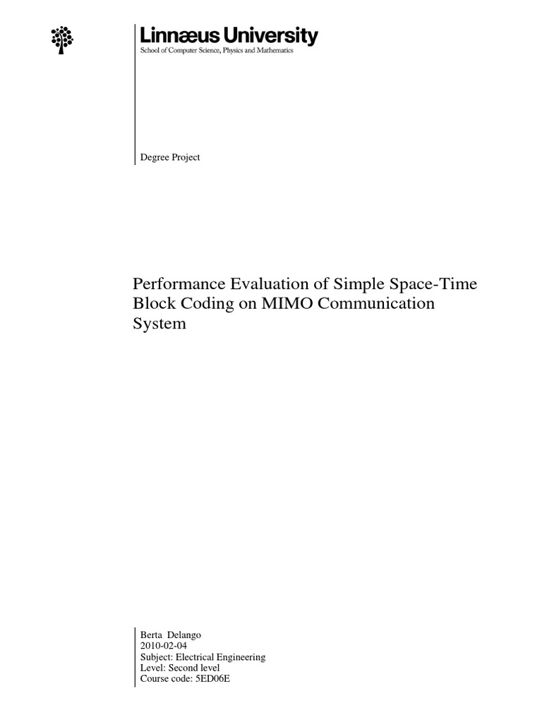 Performance Evaluation Of Simple Space Time Block Coding On Mimo Communication System Pdf
