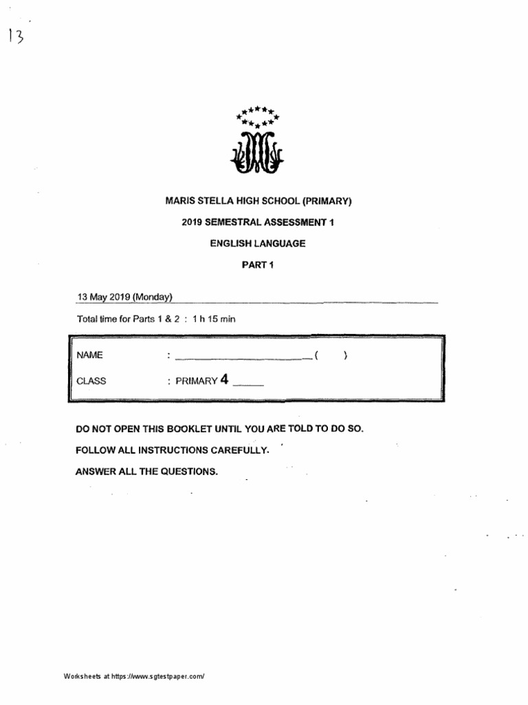P4 English SA1 2019 Maris Stella Exam Papers | PDF