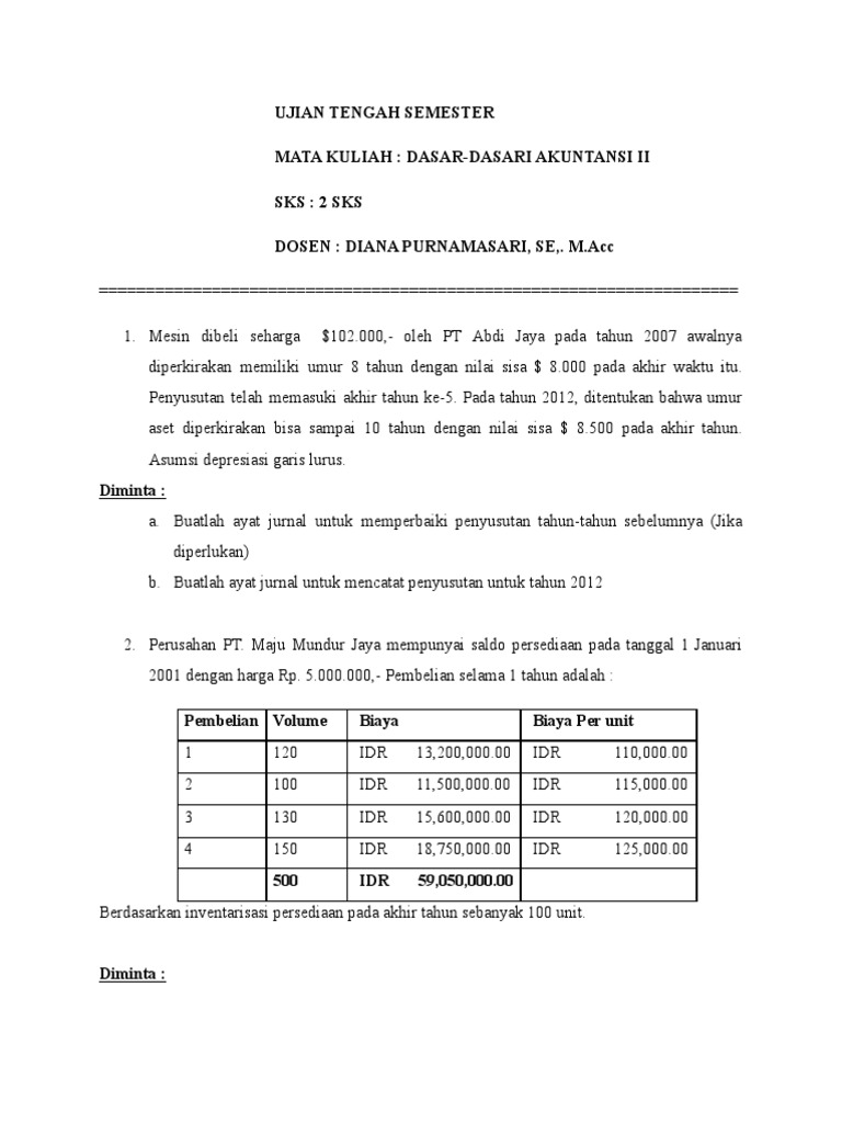 Uts Dasar Akuntansi Ii | PDF