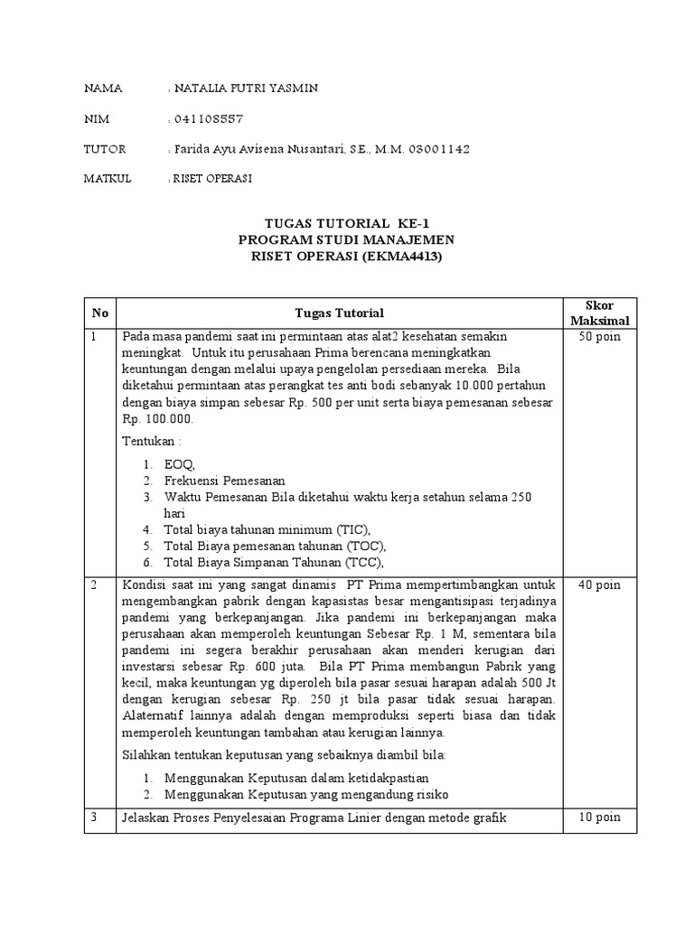 Tugas 1 Riset Operasi | PDF