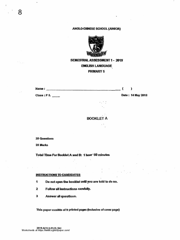 P5 English SA1 2019 ACS Exam Papers | PDF | Language Arts & Discipline