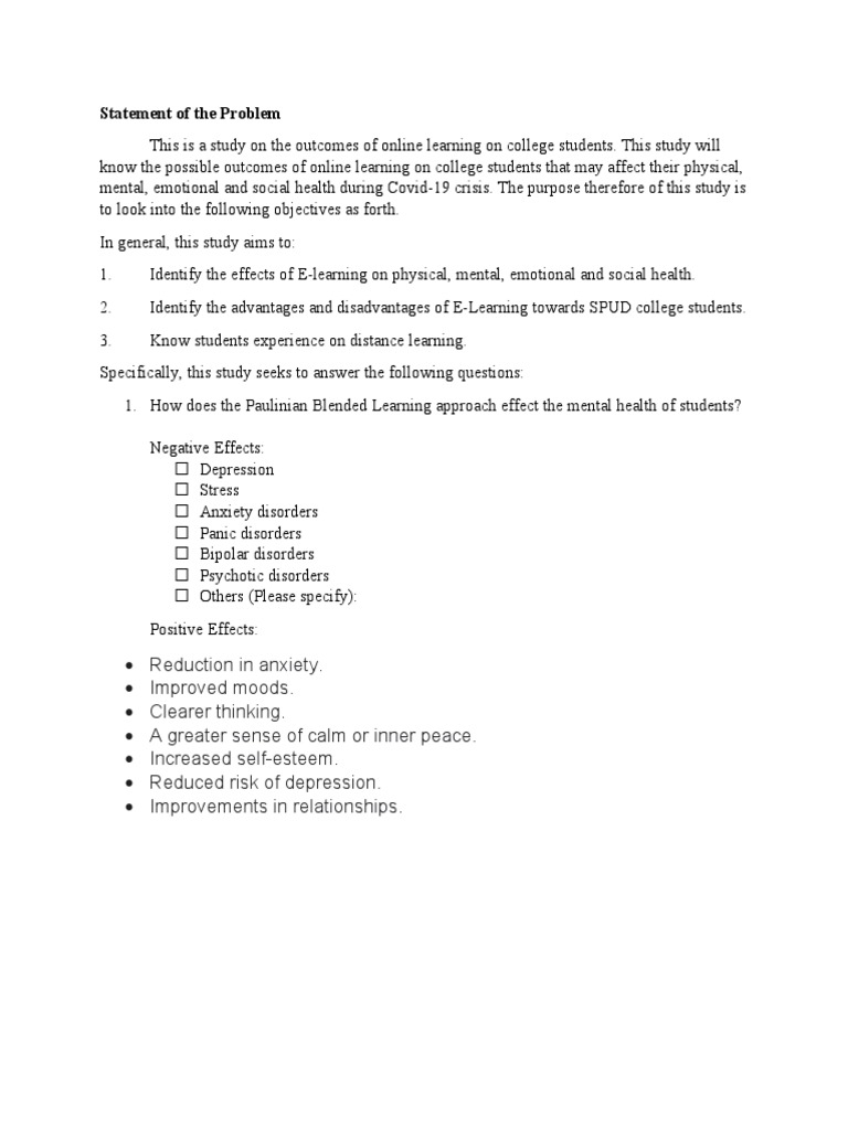 Proposal 1 Statement of The Problem | PDF | Anxiety | Major Depressive ...