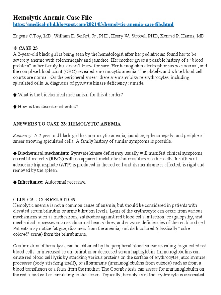 Pyruvate Kinase Deficiency Case Study | PDF | Anemia | Red Blood Cell