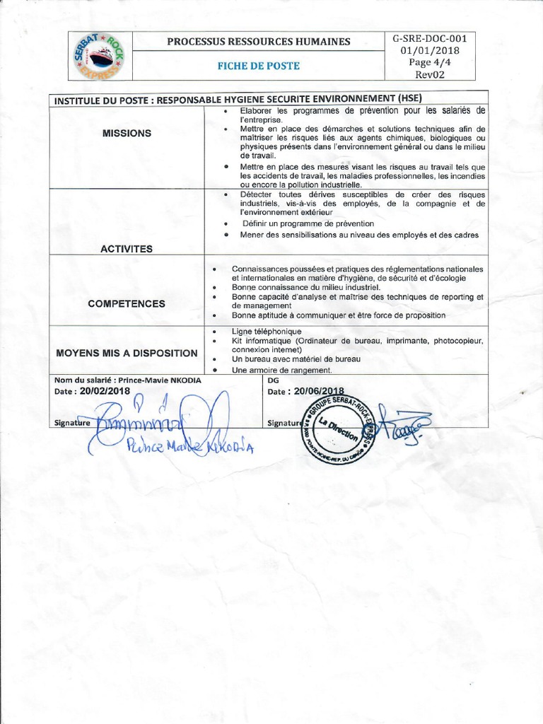 Fiche de Poste HSE | PDF