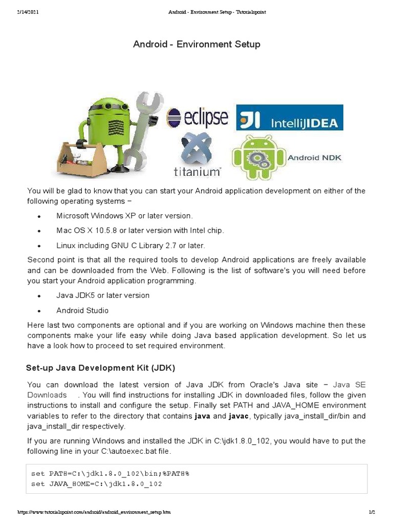 Android - Environment Setup - Tutorialspoint | PDF | Java (Programming ...