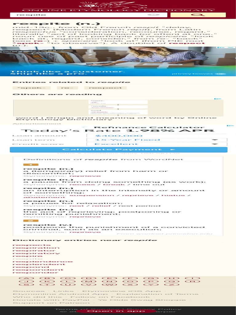 Respite Origin and Meaning of Respite by Online Etymology Dictionary ...