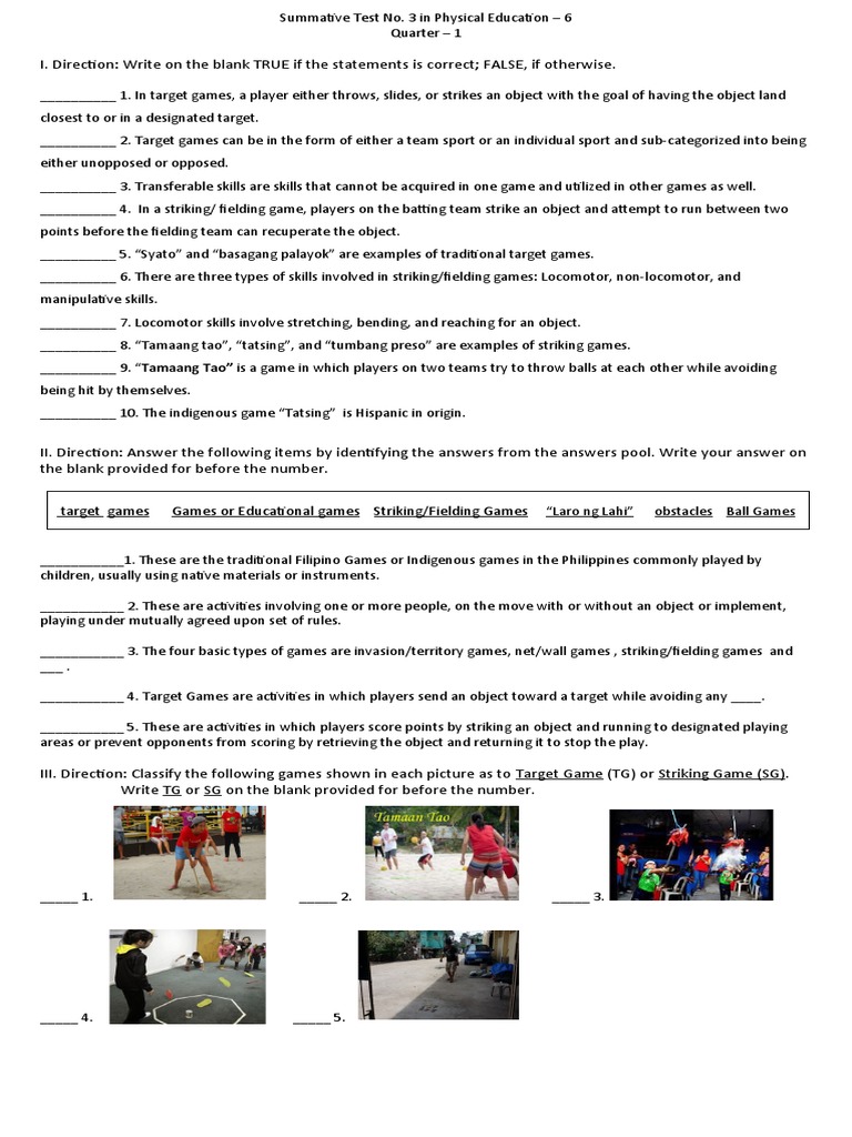 Summative Test No 3 in P e 6 q1 | PDF | Leisure | Sports
