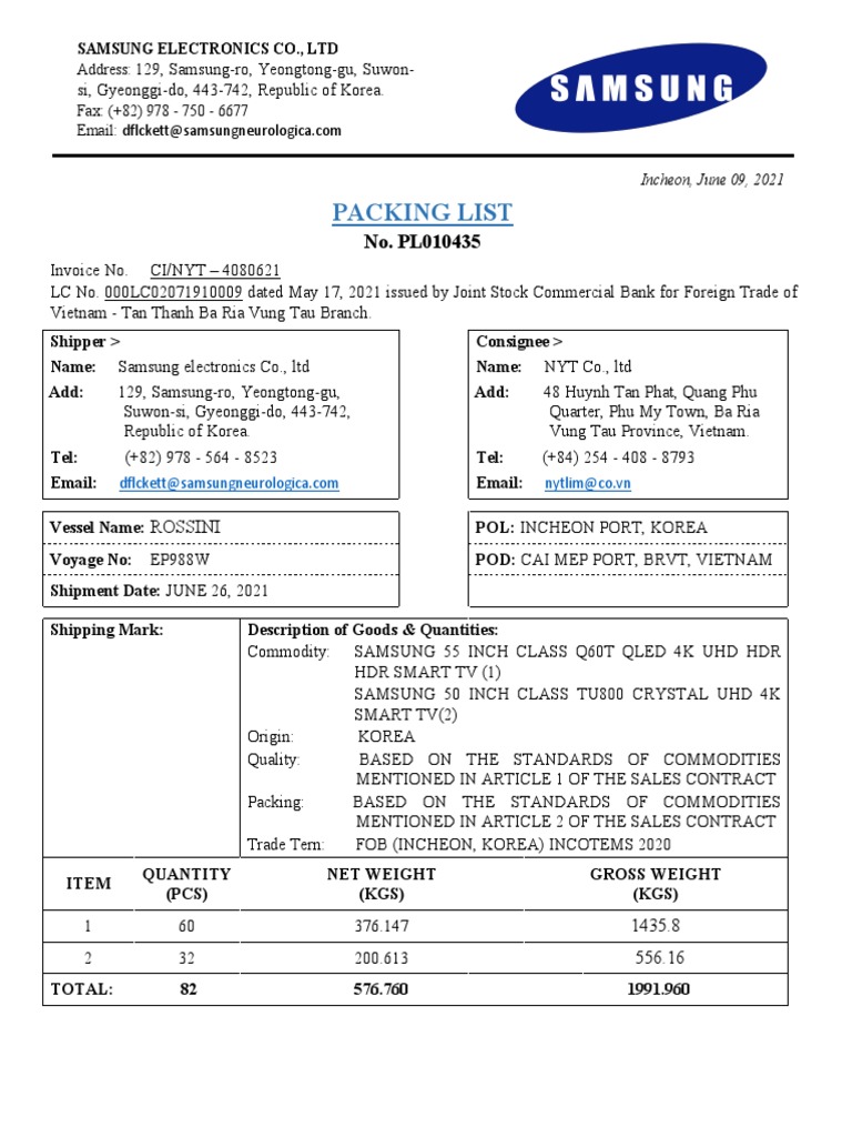 Packing List | PDF | Trade | Shipping Service