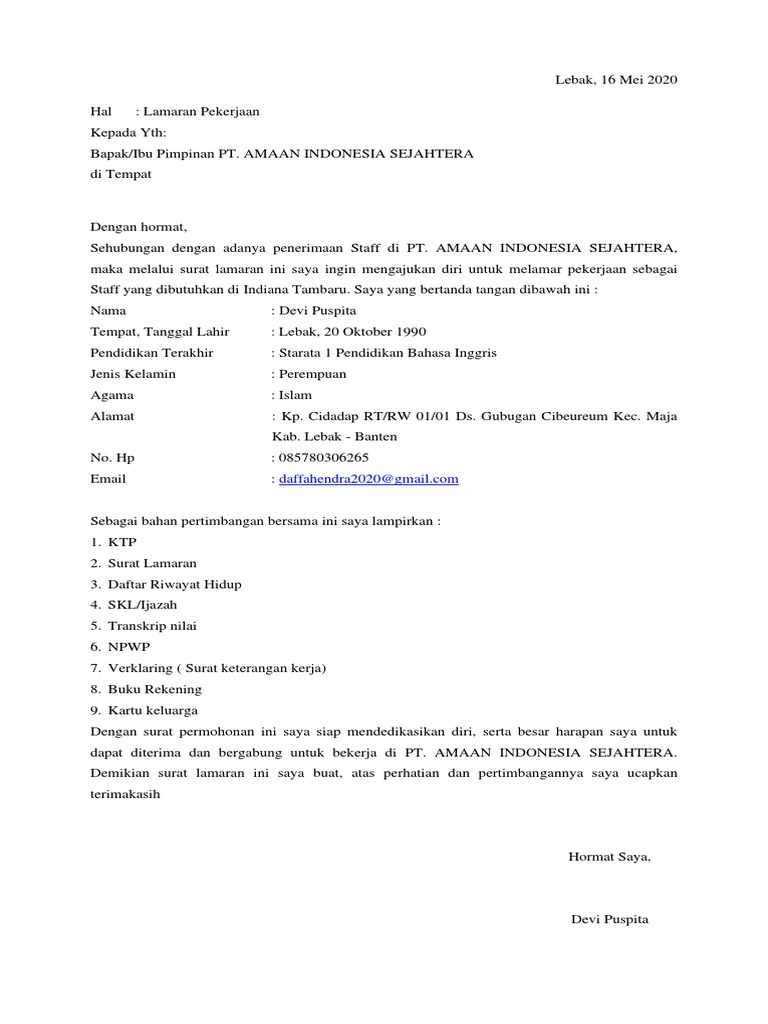 Surat Lamaran Lengkap | PDF