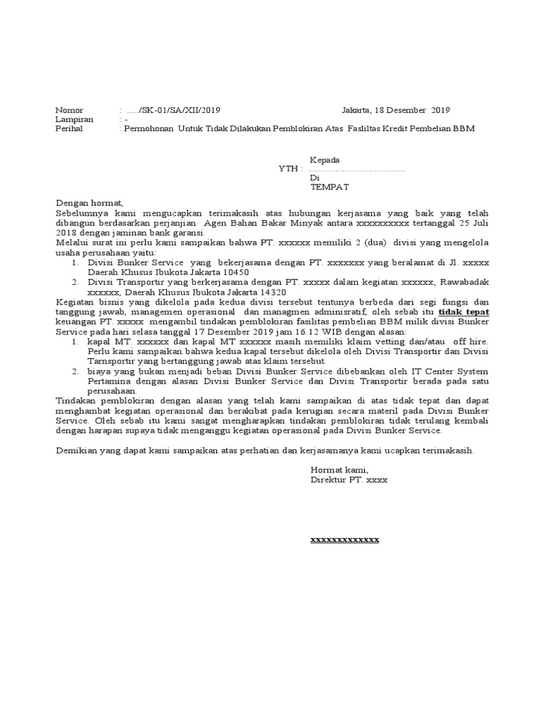 Surat Protes Pemotongan Jaminan Bunker | PDF