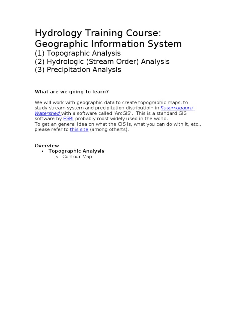 Hydrology Training Course: Geographic Information System | PDF | Arc ...