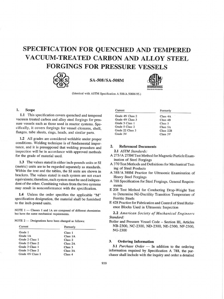 Asme Sa508 - Sa 508 M - 2004 | PDF