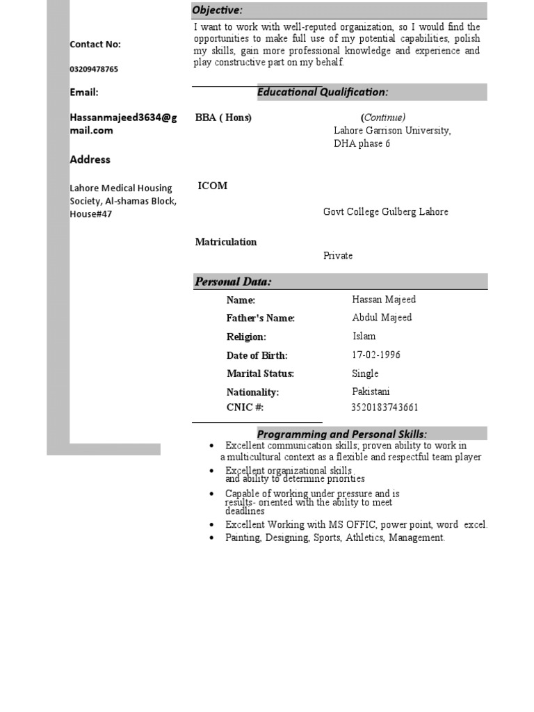 Hassan Majeed CV | PDF | Human Nature | Communication