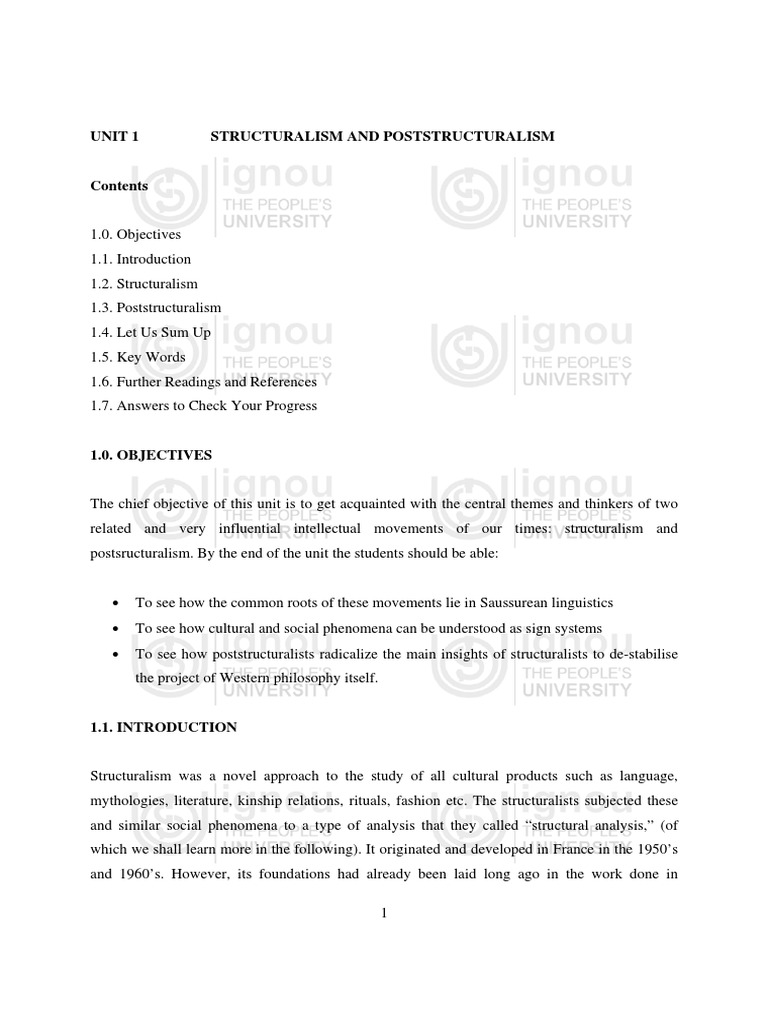 Unit 1 Structuralism and Poststructuralism | PDF | Phoneme | Philosophical Movements