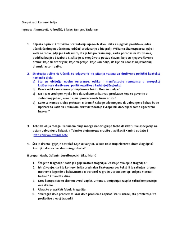 Grupni Rad Romeo I Julija IX B | PDF