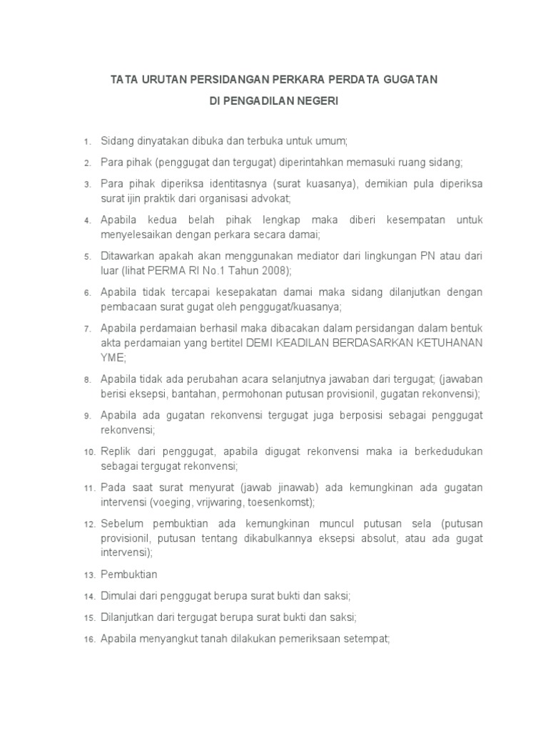 Prosedur Sidang Perdata di PN | PDF | Politik | Ilmu Sosial