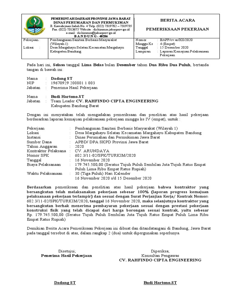 Berita Acara Pemeriksaan Pekerjaan | PDF