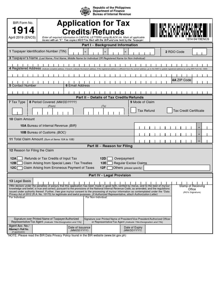 Application for Tax Credits/Refunds | PDF | Tax Refund | Taxpayer