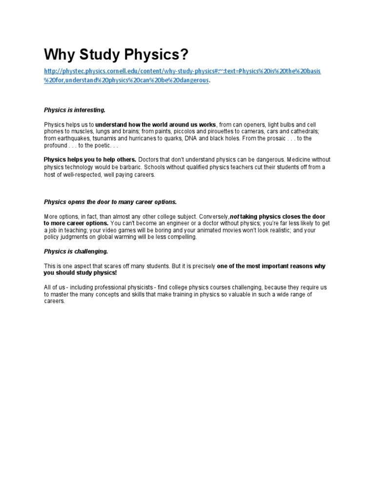 Why Study Physics?: For, Understand Physics Can Be Dangerous | PDF
