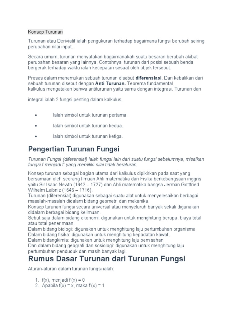 Konsep dan Rumus Turunan Kalkulus | PDF | Metode & Bahan Ajar