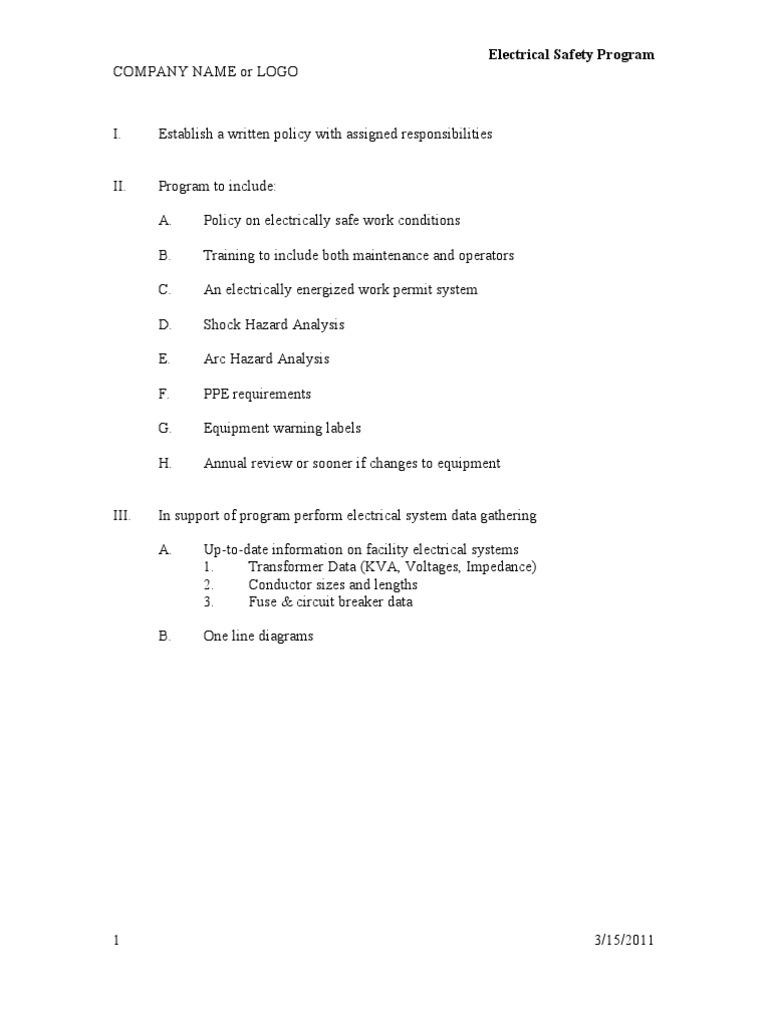 Electrical Safety Program | PDF | Personal Protective Equipment ...