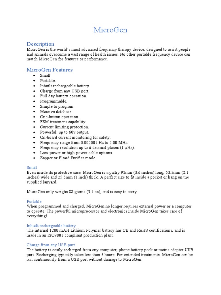Advanced MicroGen Frequency Device | PDF | Pain | Usb