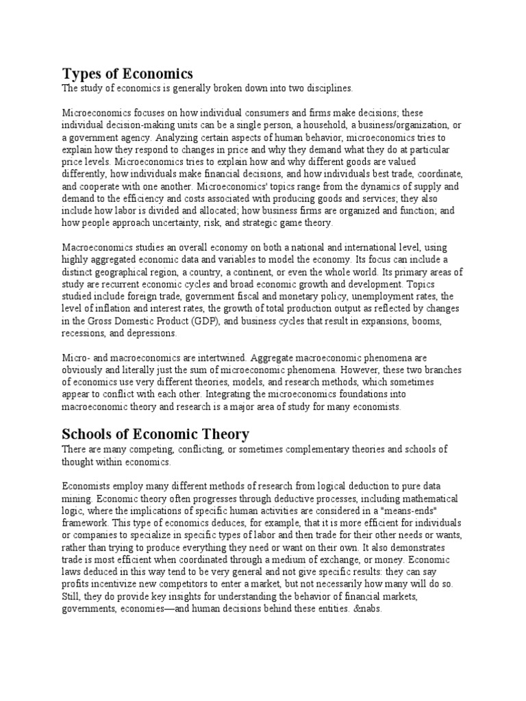 Types of Economics | PDF | Microeconomics | Economics
