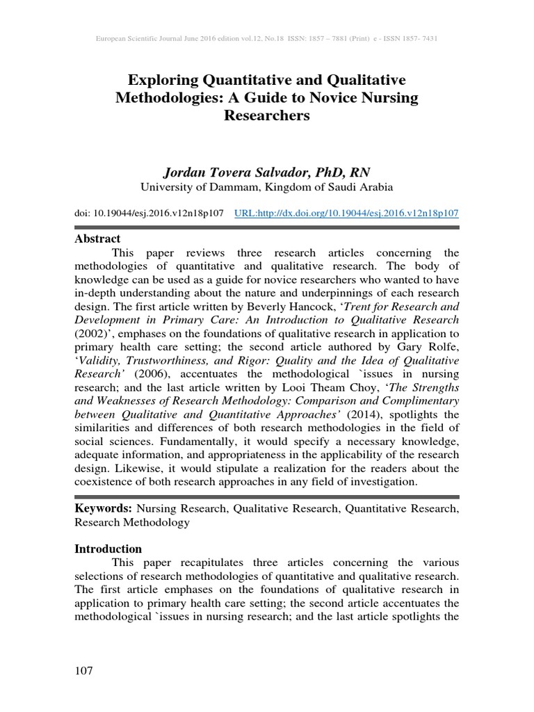 Exploring Quantitative and Qualitative Methodologies: A Guide To Novice ...
