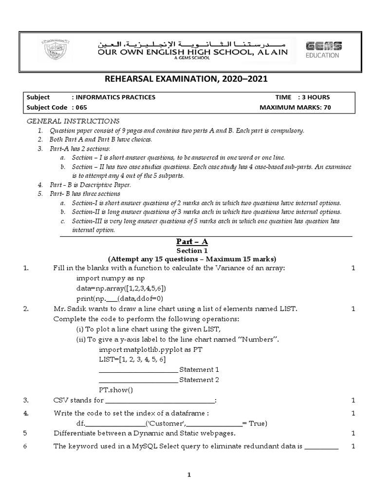 IP Question Paper 2020-2021 | PDF | Sql | Computer Programming