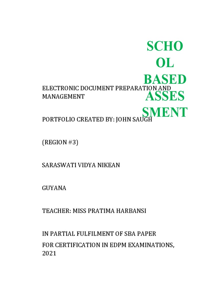 School-Based Assessment Portfolio | PDF